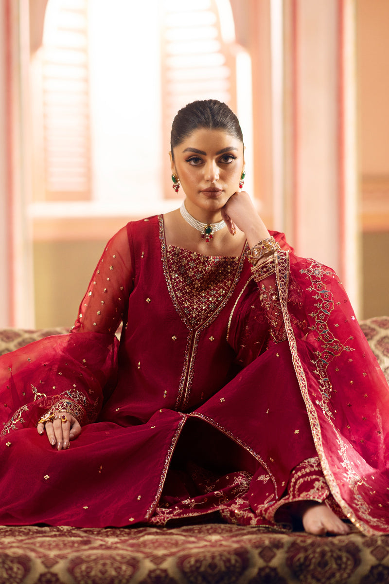 Buy NAQSHI Ferisha – Wine‑Red Organza V‑Neck 3PC Set - Order Now