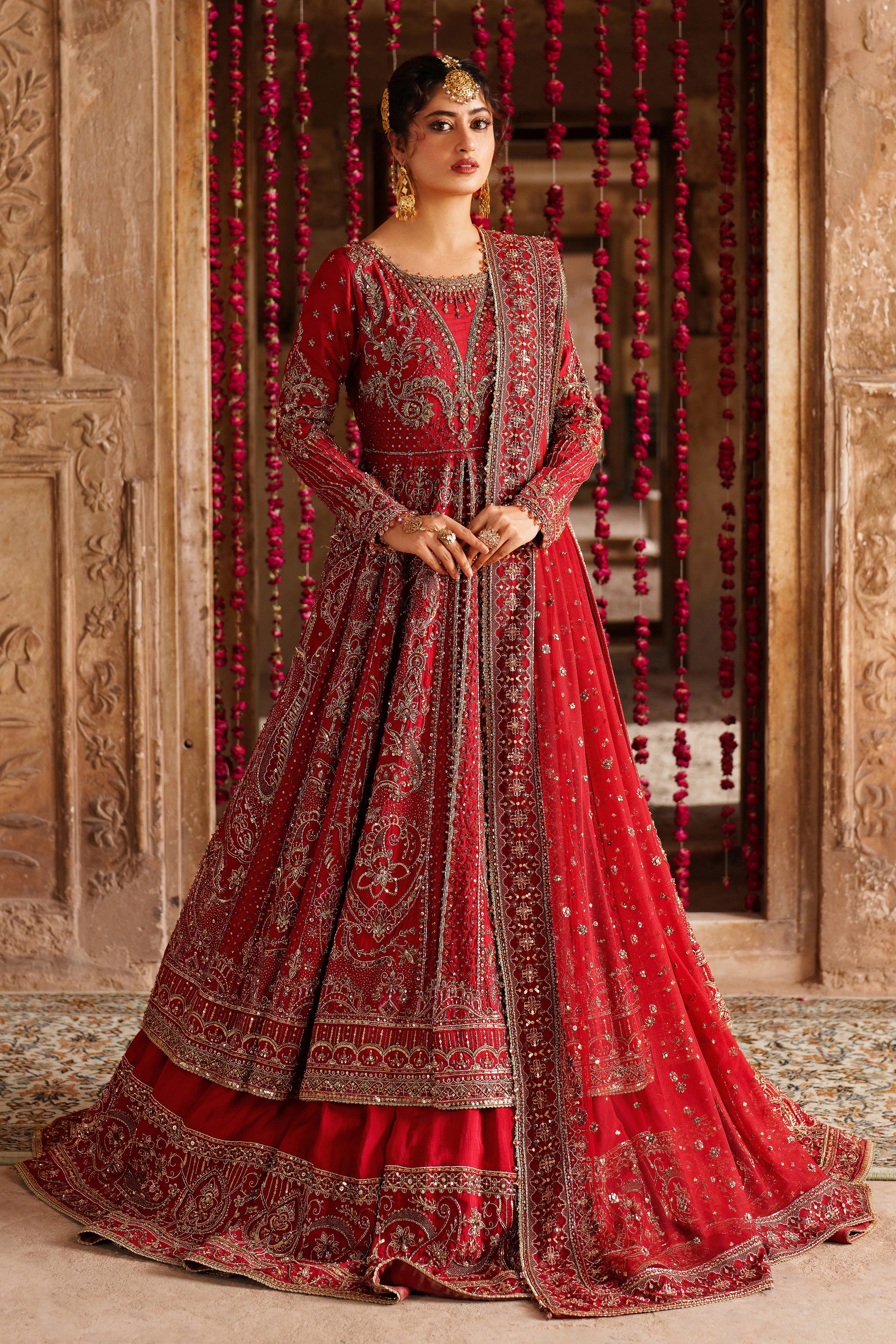 Buy NAQSHI Zeban – Red Raw Silk Bridal Lehnga 4PC | Shop Now