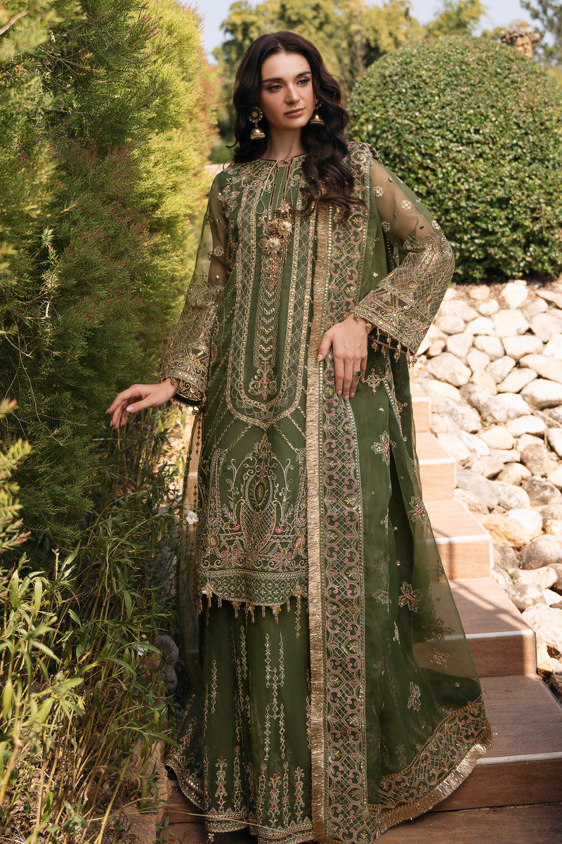 Buy NAQSHI Ruhiya – Olive Green Organza 3PC Set - Shop Now